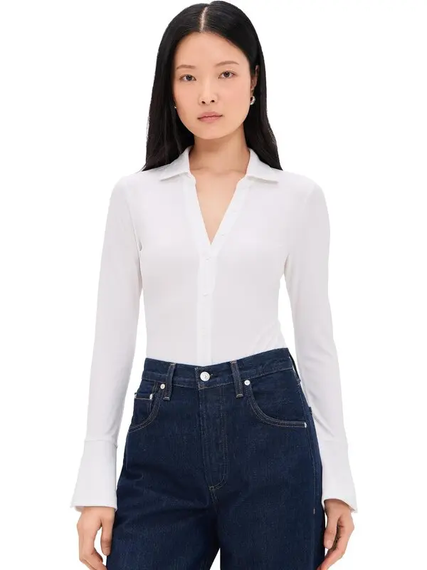 Alice + Olivia Freya Fitted Button-down Thong Bodysuit - Off White