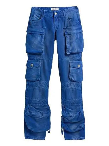 Attico Cotton Cargo Pants With Multiple Pockets - Blue