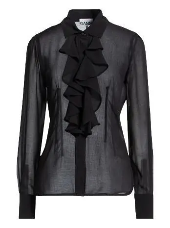 GANNI Recycled Polyester Ruched Shirt - Black