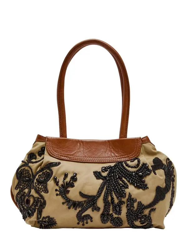 Dries Van Noten Embellished Twill Shoulder Bag - Camel