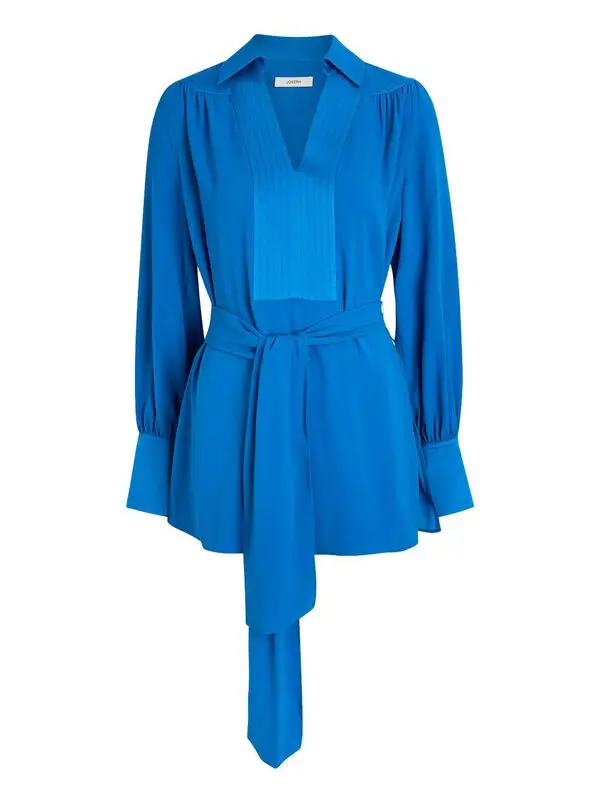 JOSEPH Belted Crepe Blouse - Blue