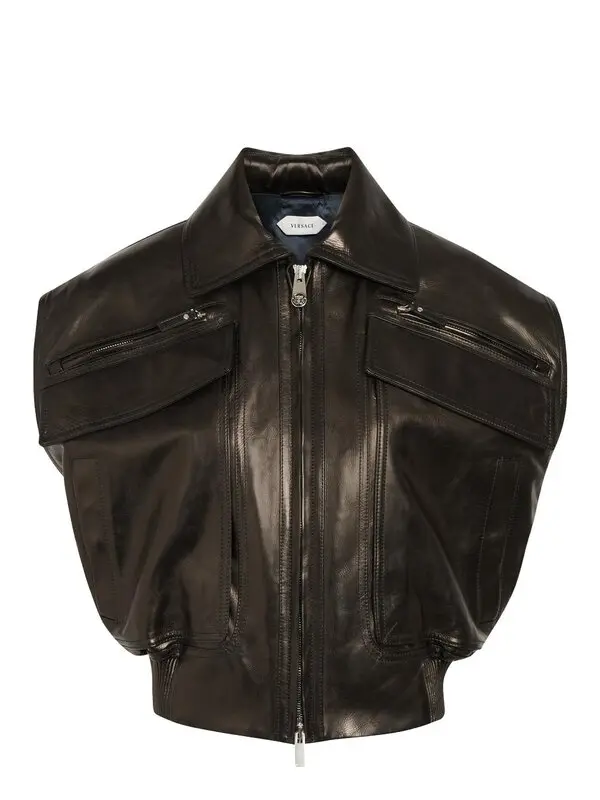 Versace Floridiana Leather Vest - Black