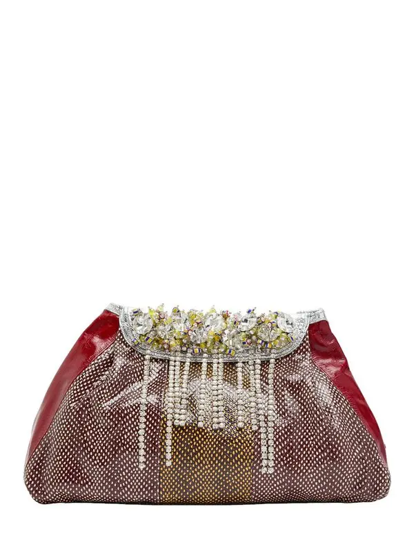 Dries Van Noten Embellished Snake-effect Leather Shoulder Bag - Brown