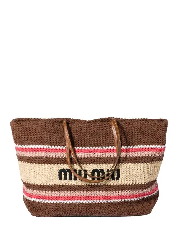 Miu Miu Raffia-effect Woven Tote Bag - Tobacco/strawberry/natural
