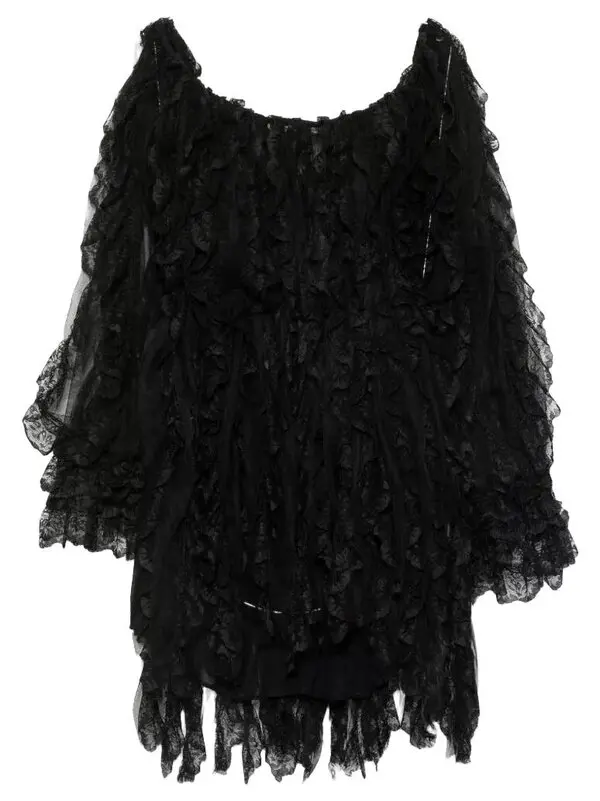 DUNESI Lace-trimmed Ruffled Mini Dress - Black