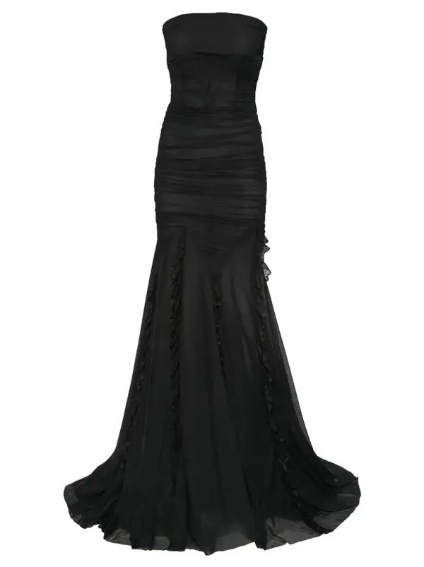DUNESI Constanza Ruffled Strapless Gown - Black