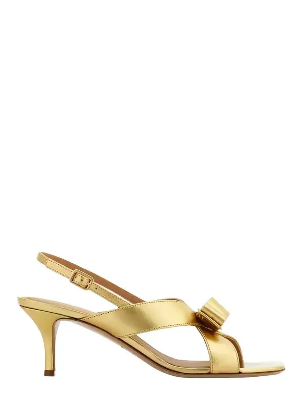 FERRAGAMO Vara Bow Metallic Slingback Sandals - Gold