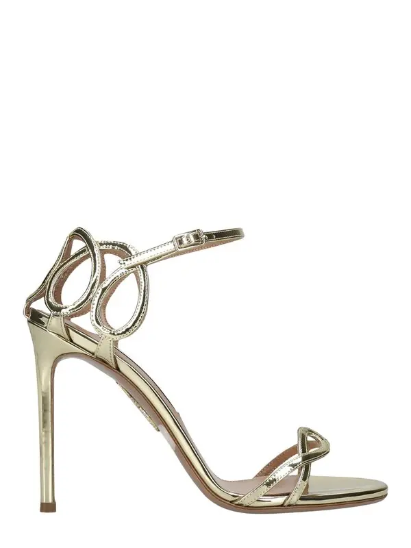 AQUAZZURA Metallic Leather Hula Heeled Sandals 105 - Gold