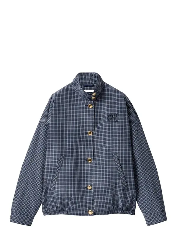 Miu Miu Checked Blouson Jacket With Storm Flap - Blue