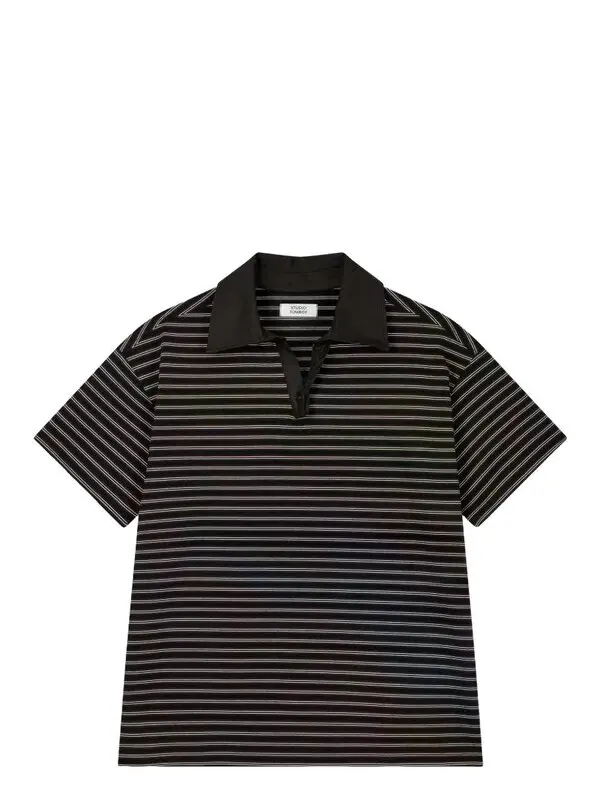 STUDIO TOMBOY Striped Polo Shirt With Spread Collar - Black