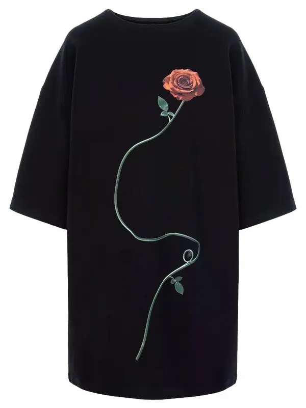 HAMZA Kyoto Rose-print T-shirt Dress - Black