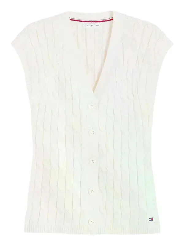 Tommy Hilfiger Cable Knit Sleeveless Cardigan - Neutrals