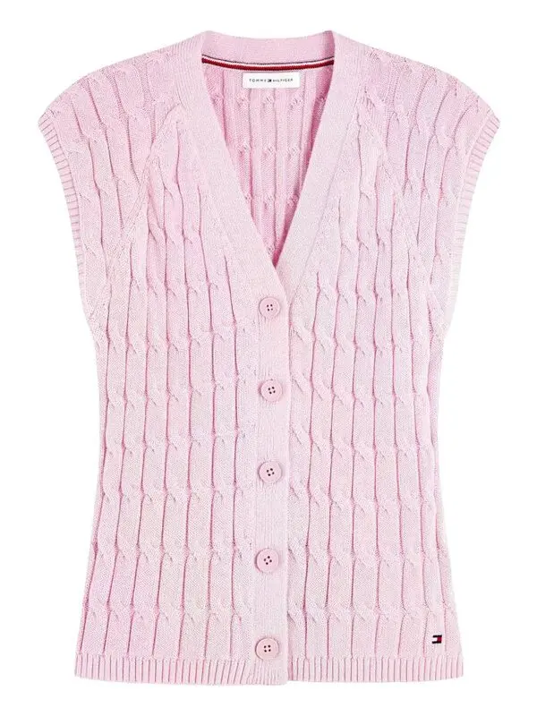 Tommy Hilfiger Sleeveless Cable Knit V-neck Cardigan - Pink