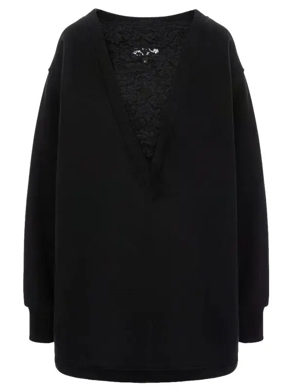 HAMZA Lace-insert Fleece Dress - Black