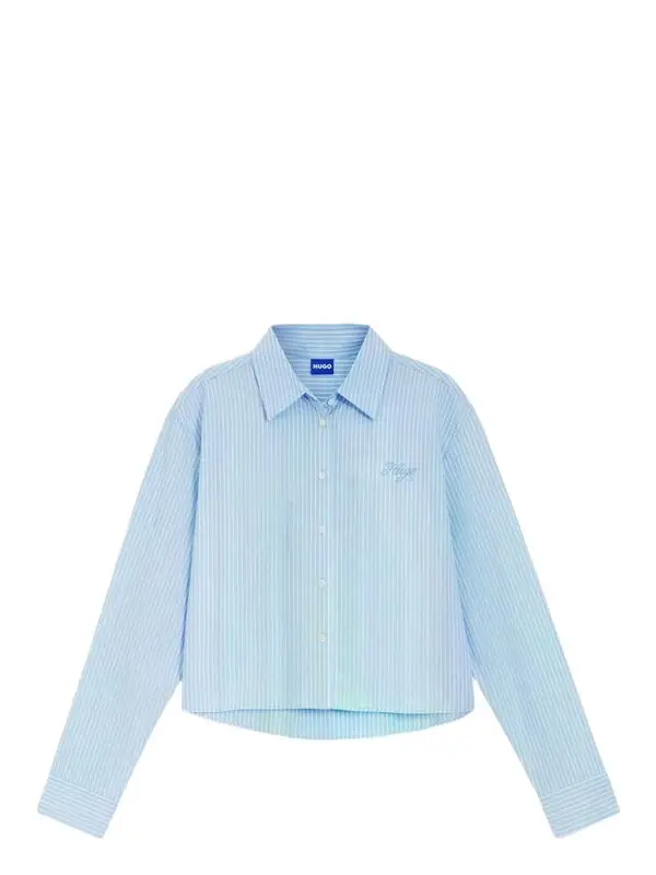 Hugo Vertical Stripe Cropped Shirt - Blue