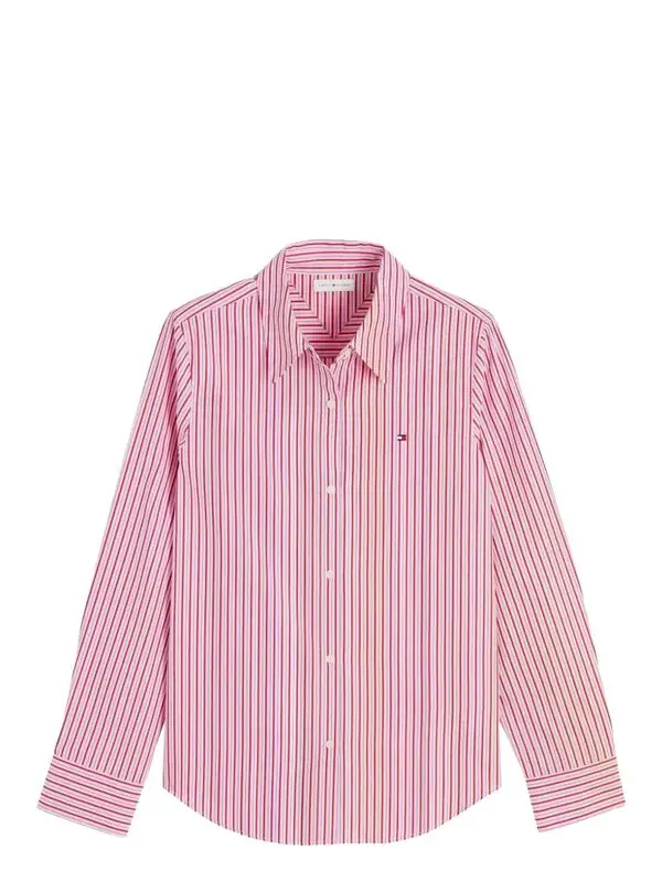 Tommy Hilfiger Vertical Stripe Logo Embroidered Shirt - Pink