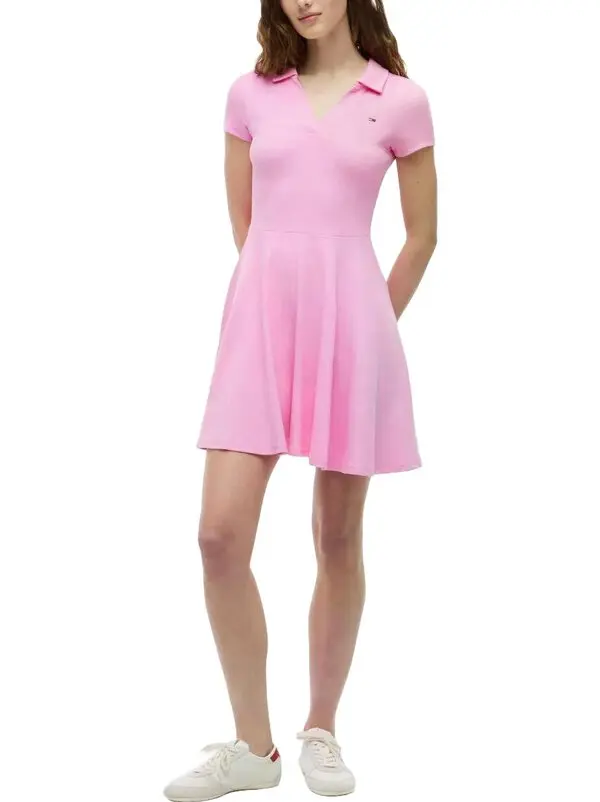 Tommy Hilfiger Ribbed-knit Flared Polo Dress - Pink
