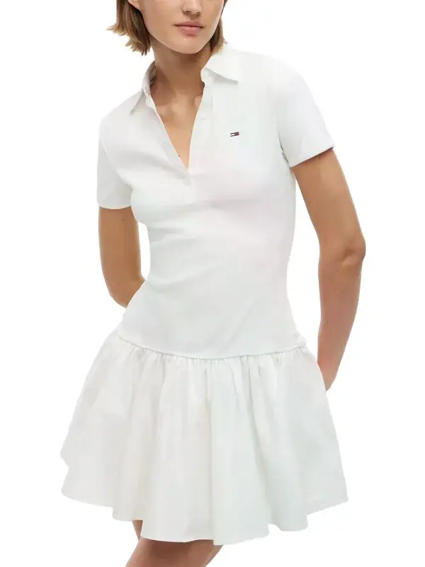 Tommy Hilfiger Ribbed-knit Mini Dress With Ruffled Skirt - White