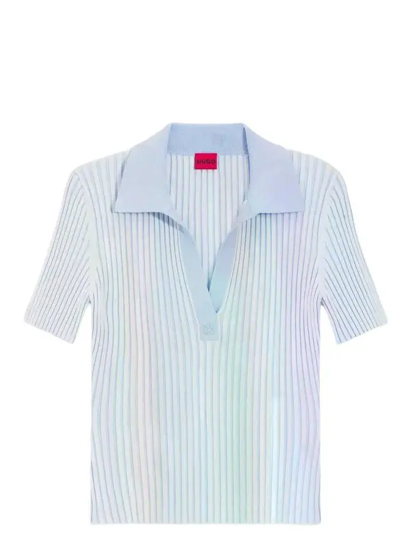 Hugo Ribbed Knit Striped Polo Shirt - Blue