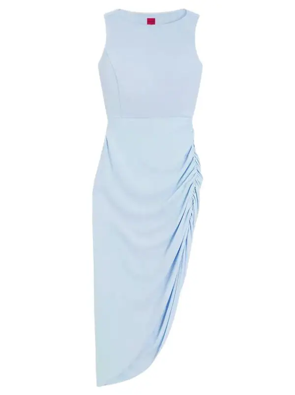 Hugo Asymmetric Ruched Boat Neck Dress - Blue