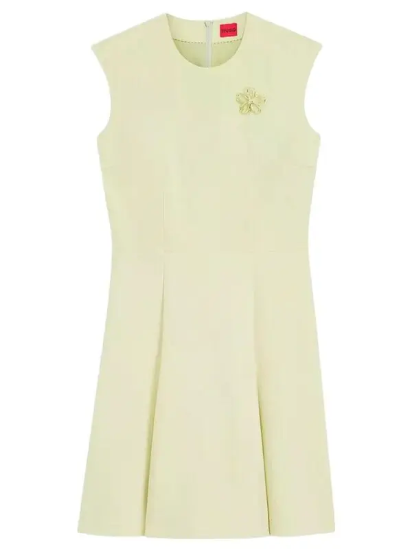 Hugo Flower Brooch Pleated Dress - Green