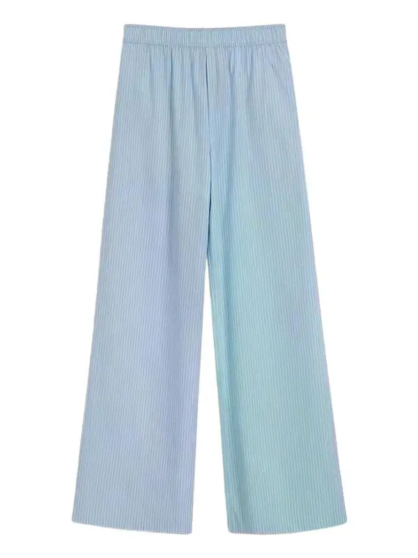 Hugo Stripe Pattern Embroidered Logo Wide Leg Trousers - Blue