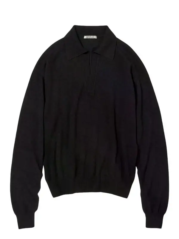 Auralee V-neck Polo Top - Black