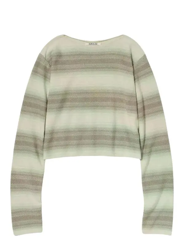 Auralee Striped Boat Neck Long Sleeve Pullover - Neutrals
