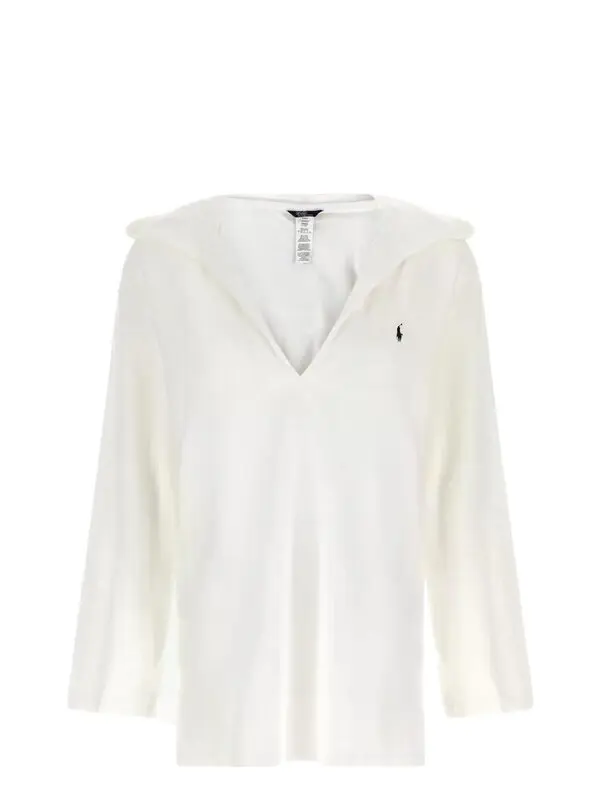Polo Ralph Lauren Embroidered Logo V-neck Hoodie - White