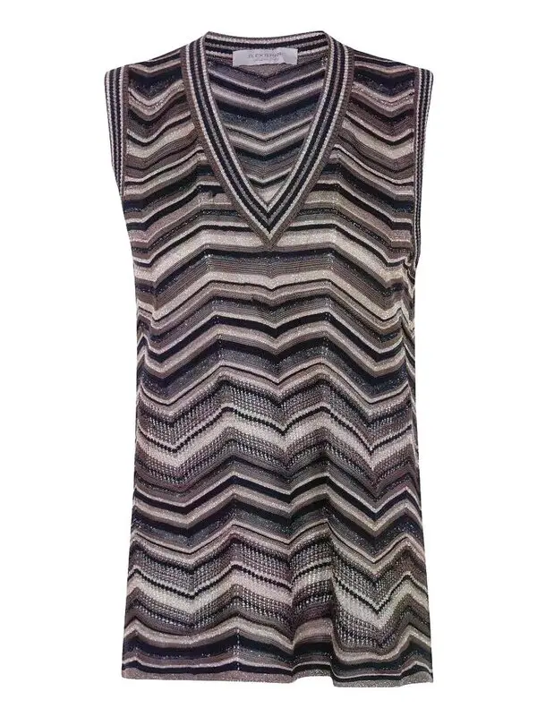 D.exterior Chevron Knit V-neck Top - Brown