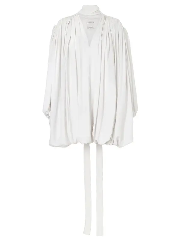Calvin Klein Allegra Belted Silk Crepe De Chine Dress - White