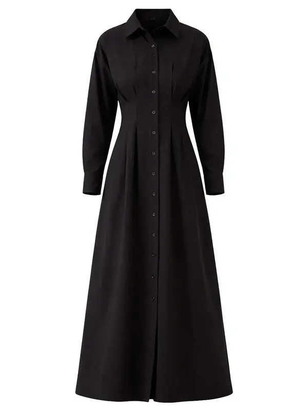EXQUISE Fitted Waist Shirt Dress - Black