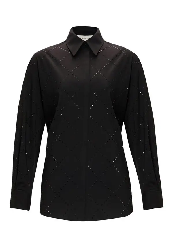 EXQUISE Stone Pattern Long Sleeve Shirt - Black