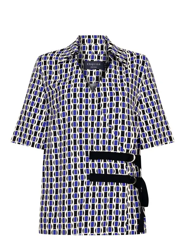 EXQUISE Madeline Checkered Belted Wrap Top - Grey/white