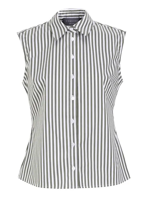 EXQUISE Sleeveless Cotton Shirt - Black/white
