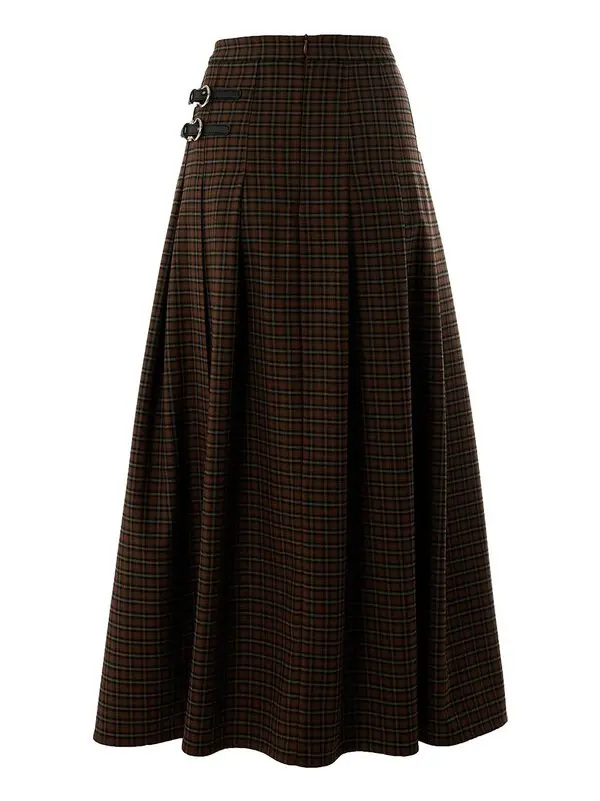 EXQUISE Zayla Checked Midi Skirt - Brown