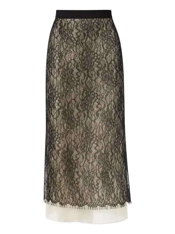 EXQUISE Tulle Lace Midi Skirt - Green