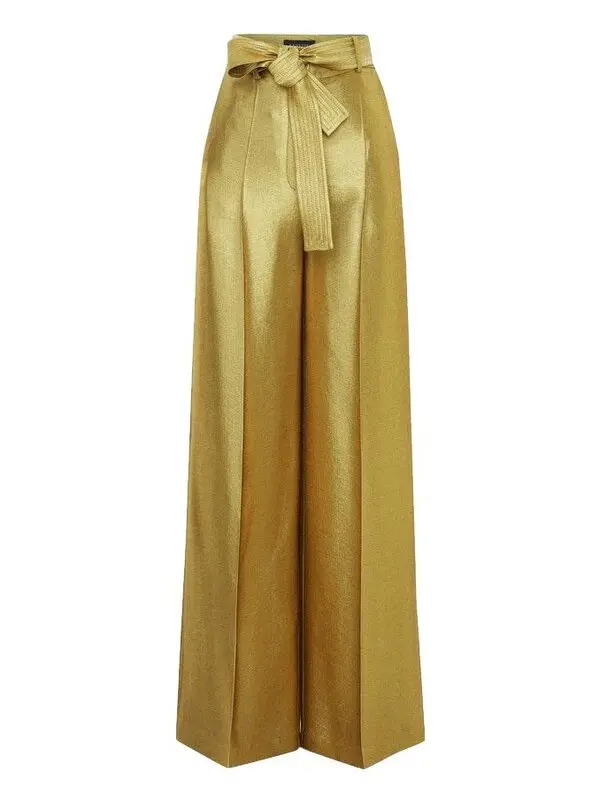 EXQUISE Gold Altair Pants With Tie Waist - Yellow