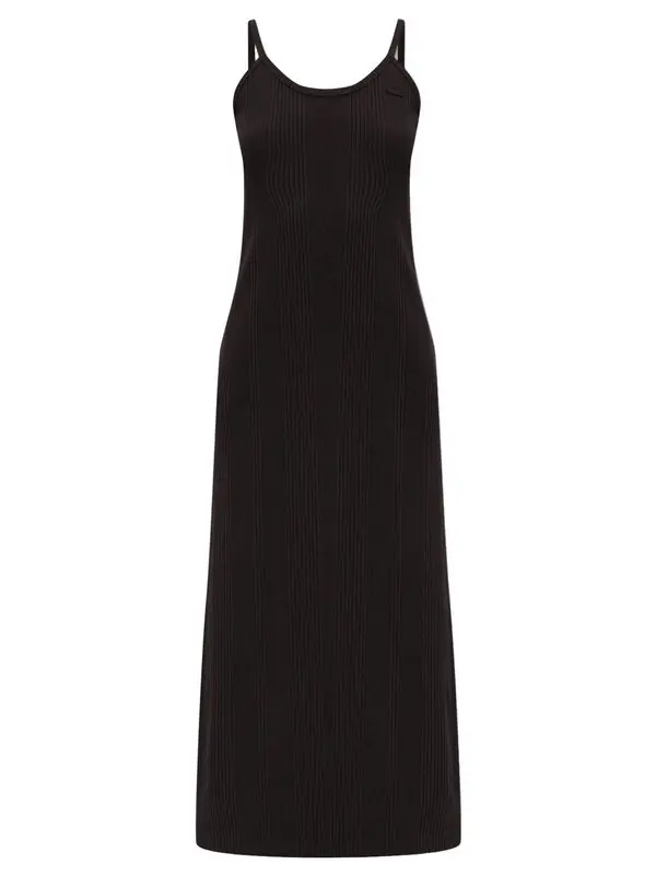Lacoste Ribbed Knit Midi Dress With Logo Patch - Brown