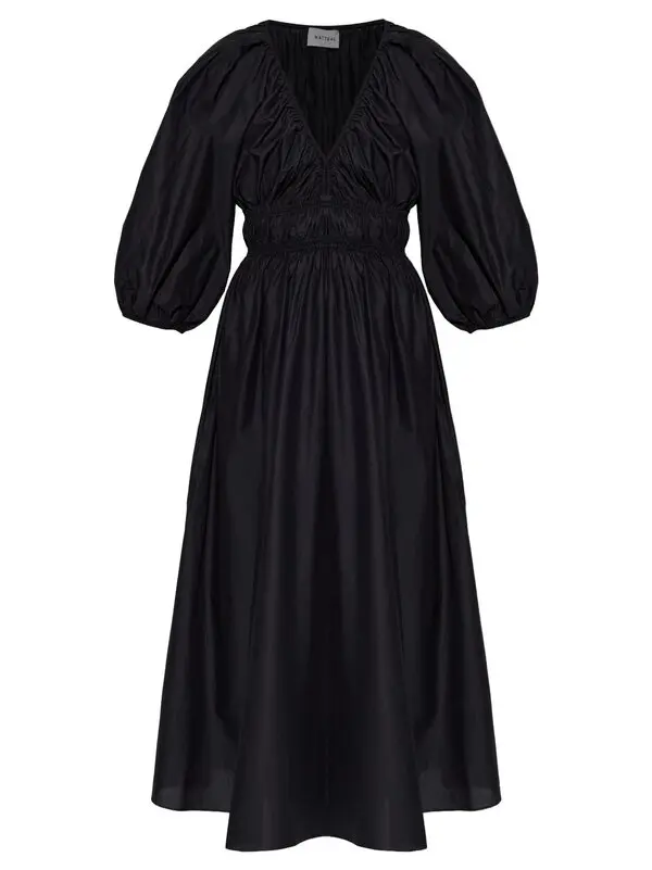 Matteau V-neck Gathered Cotton Maxi Dress - Black