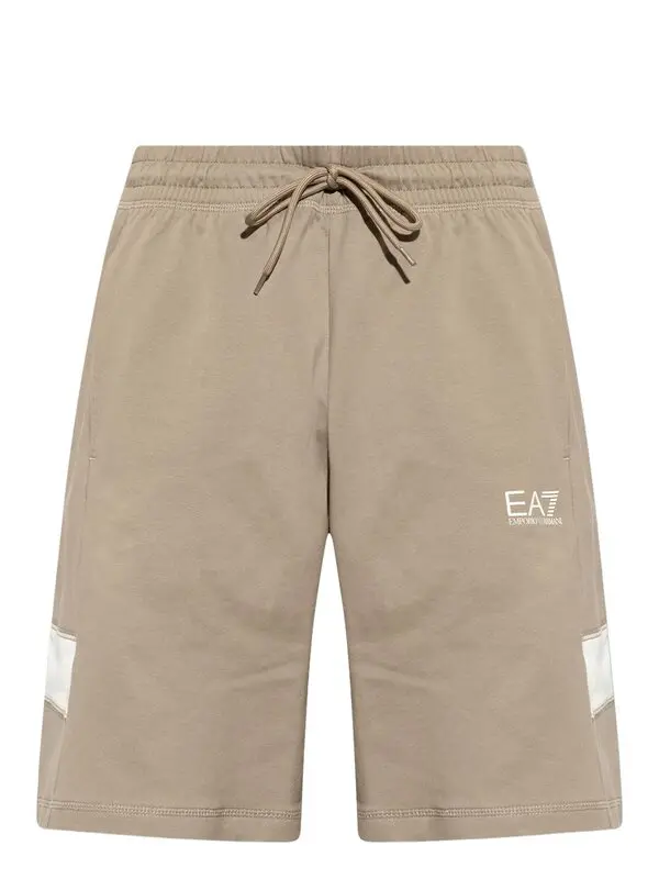 EA7 Cotton Jersey Sweat Shorts With Printed Logo - Beige