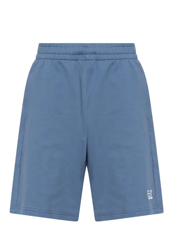 EA7 Cotton Sweatshorts With Printed Logo - Blue