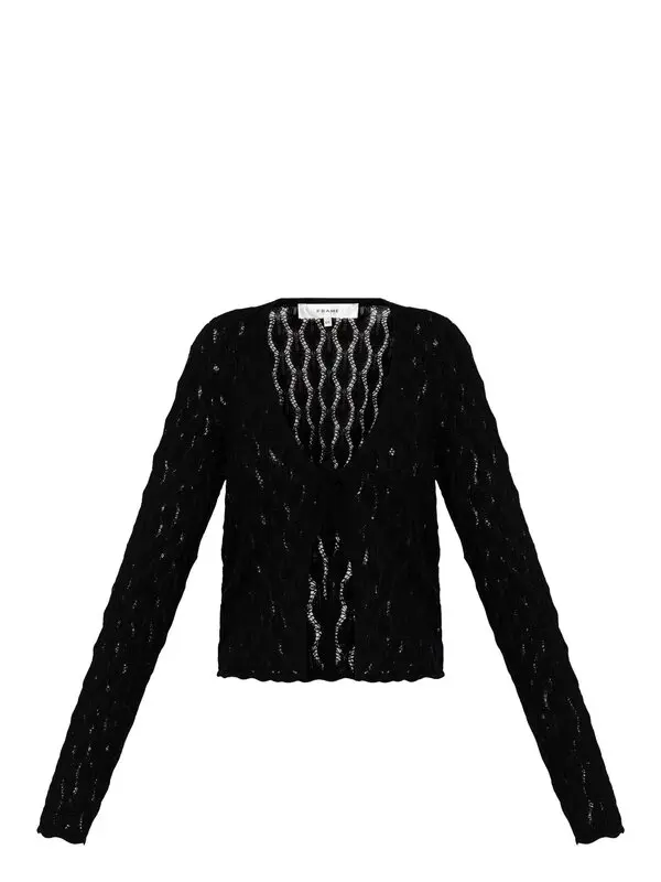 FRAME Openwork Knit Cardigan With Decorative Tie - Black