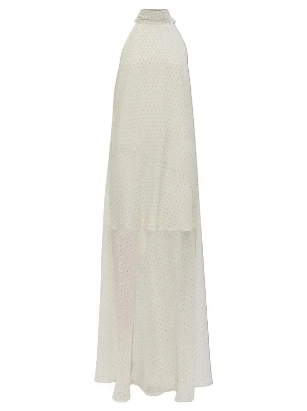 GESTUZ Maxi Dress With High Neck And Bow Detail - Cream