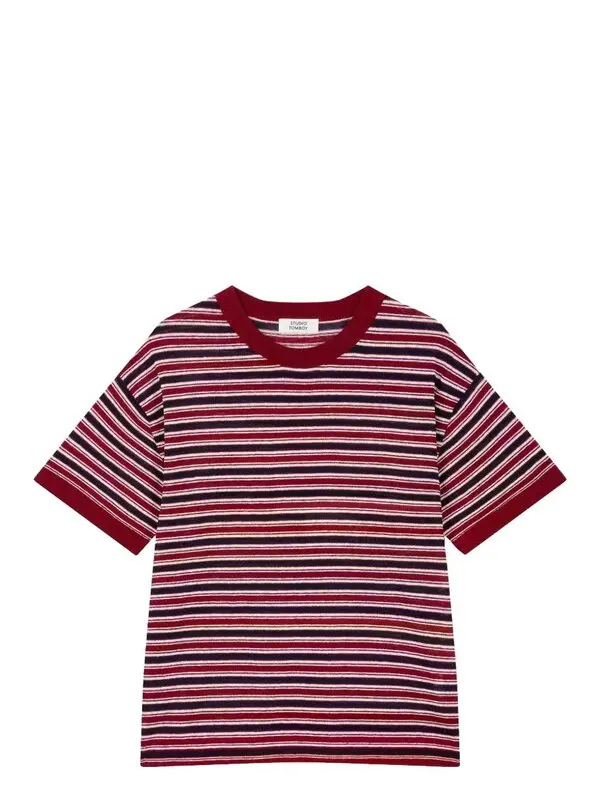 STUDIO TOMBOY Striped Short-sleeve Sweater - Red
