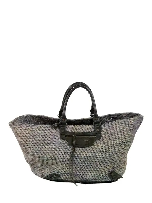 Balenciaga Raffia Basket Tote Bag - Grey