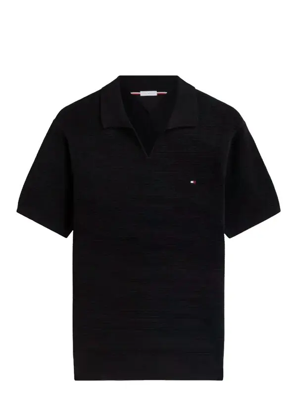 Tommy Hilfiger Waffle-knit V-neck T-shirt - Black