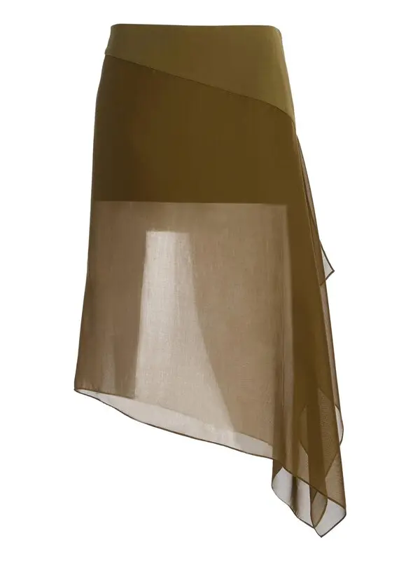 Michael Kors Veiled Stretched Tissue Wool Crepe Midi Skirt - Olive