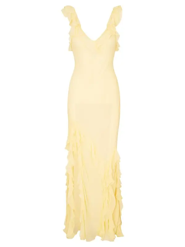 LoveShackFancy Roseline Ruffled Maxi Dress - Yellow