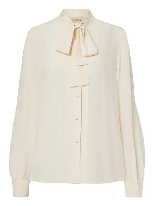 Valentino Garavani Silk Crêpe De Chine Tie-neck Blouse - White